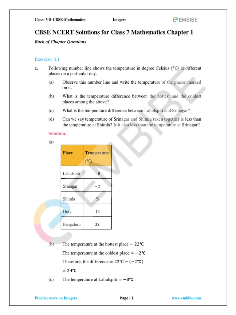 CBSE NCERT Solutions For Class 7 Mathematics Chapter 1: Back of Chapter ...