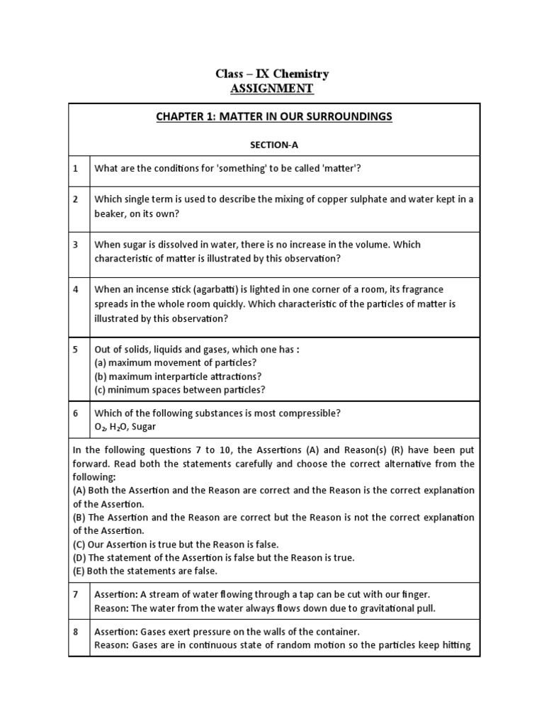 Assignment On CH-1 Matter in Our Surroundings | Download Free PDF | Evaporation | Water