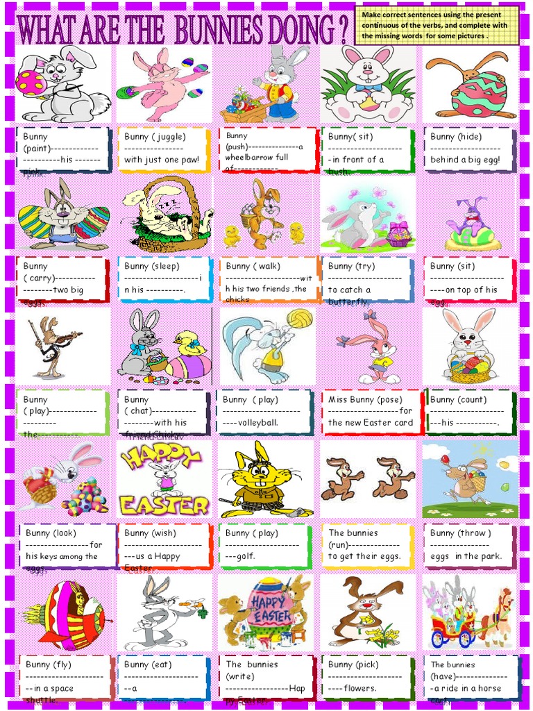 Bunny Activities: Present Continuous Practice | PDF | Grammar | Syntax