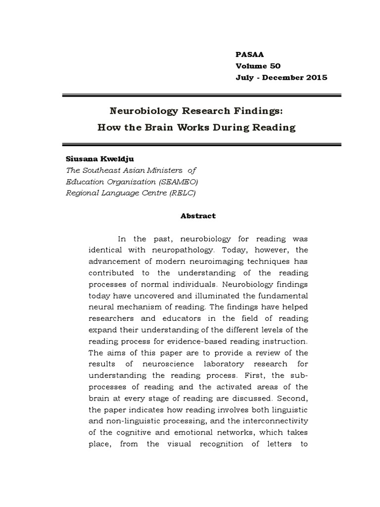 Neurobiology Research Findings: How The Brain Works During Reading ...