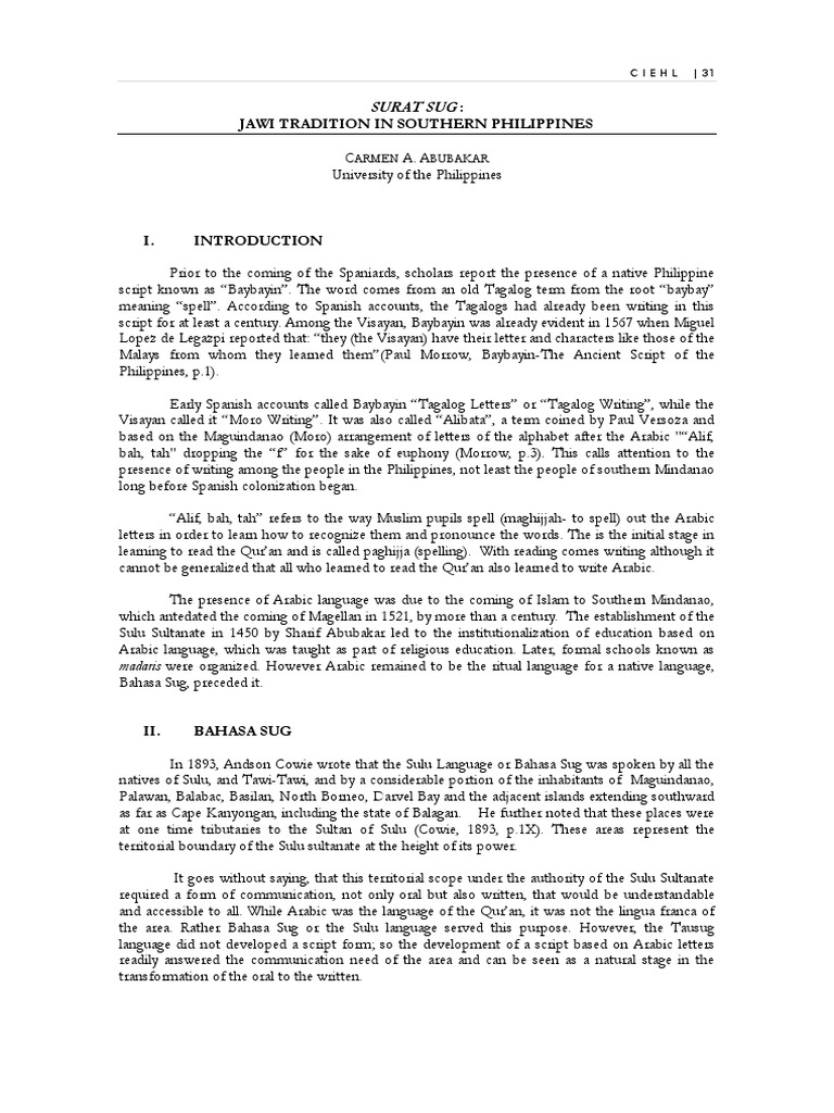 Jawi Tradition in Southern Philippines: Surat Sug | PDF | Languages ...