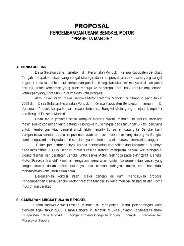 Contoh Proposal Bengkel | PDF