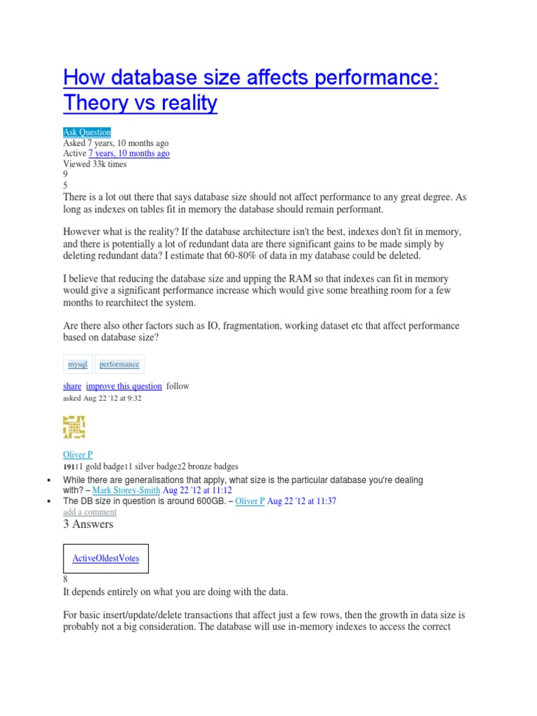 How Database Size Affects Performance - Theory Vs Reality | PDF ...