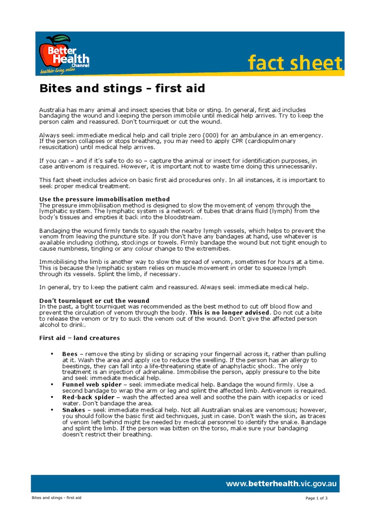 Bites and Stings First Aid | PDF | Lymph | First Aid