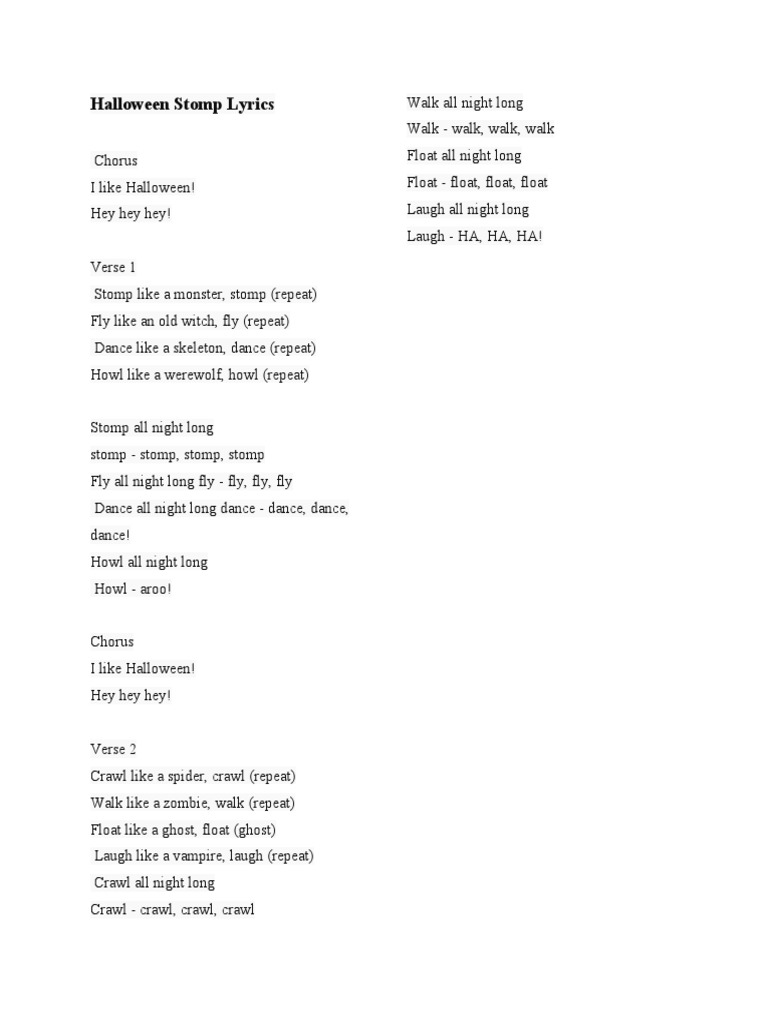 Halloween Stomp Lyrics | PDF | Language Arts & Discipline | Art