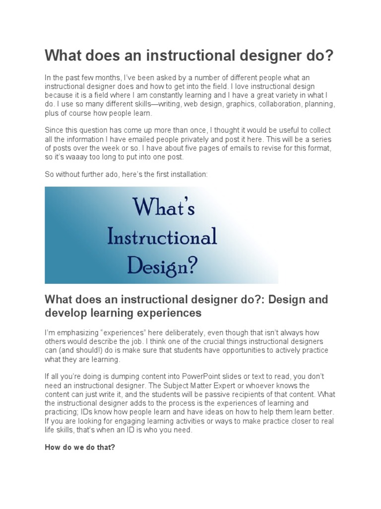 What Does An Instructional Designer Do?: Design and Develop Learning ...