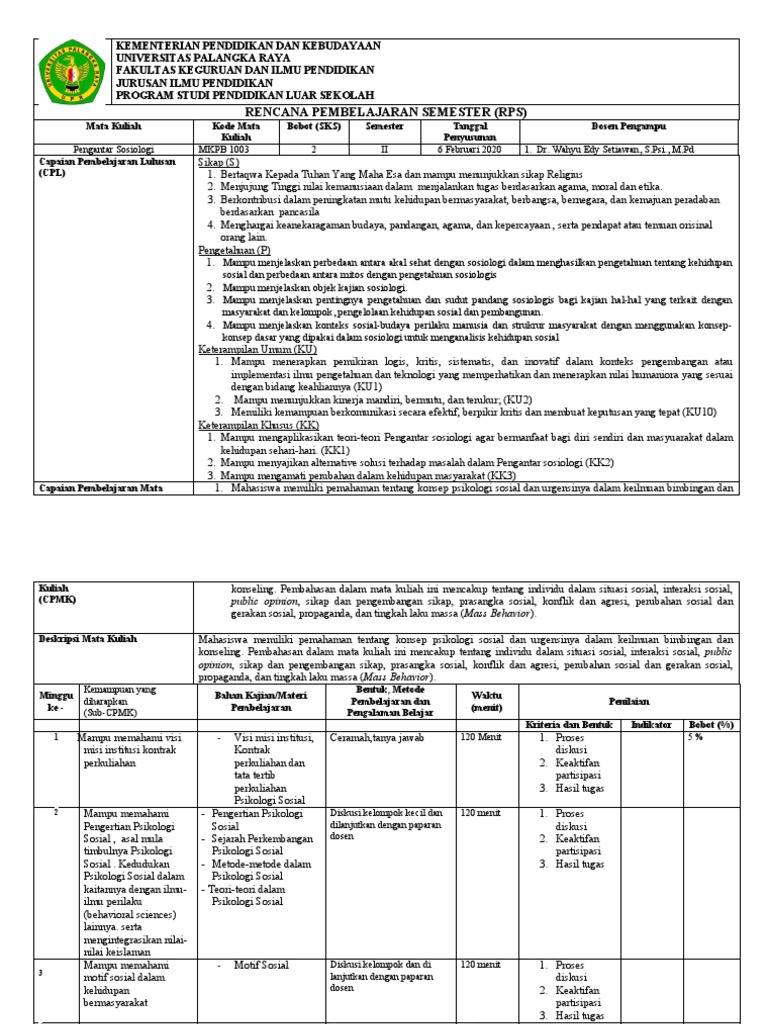 Format RPS Terbaru 2019 Psikologi Sosial | PDF