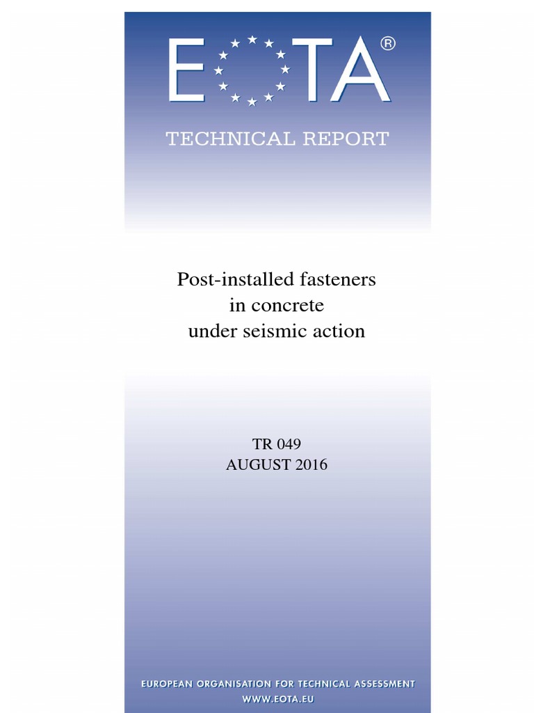 Eota TR 049 Postinstalled Fasteners in Concrete Under Seismic Action ...