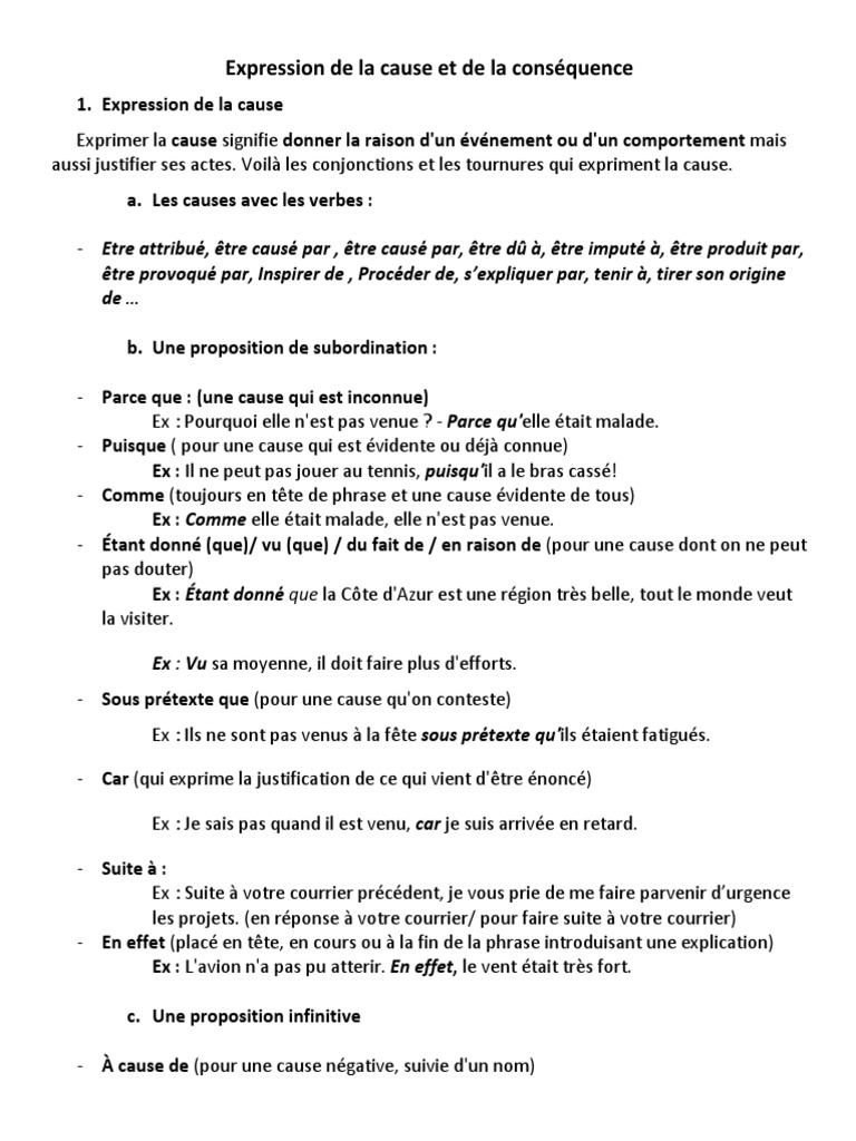 Expressions de cause et conséquence | PDF | Clause | Mécanique du langage