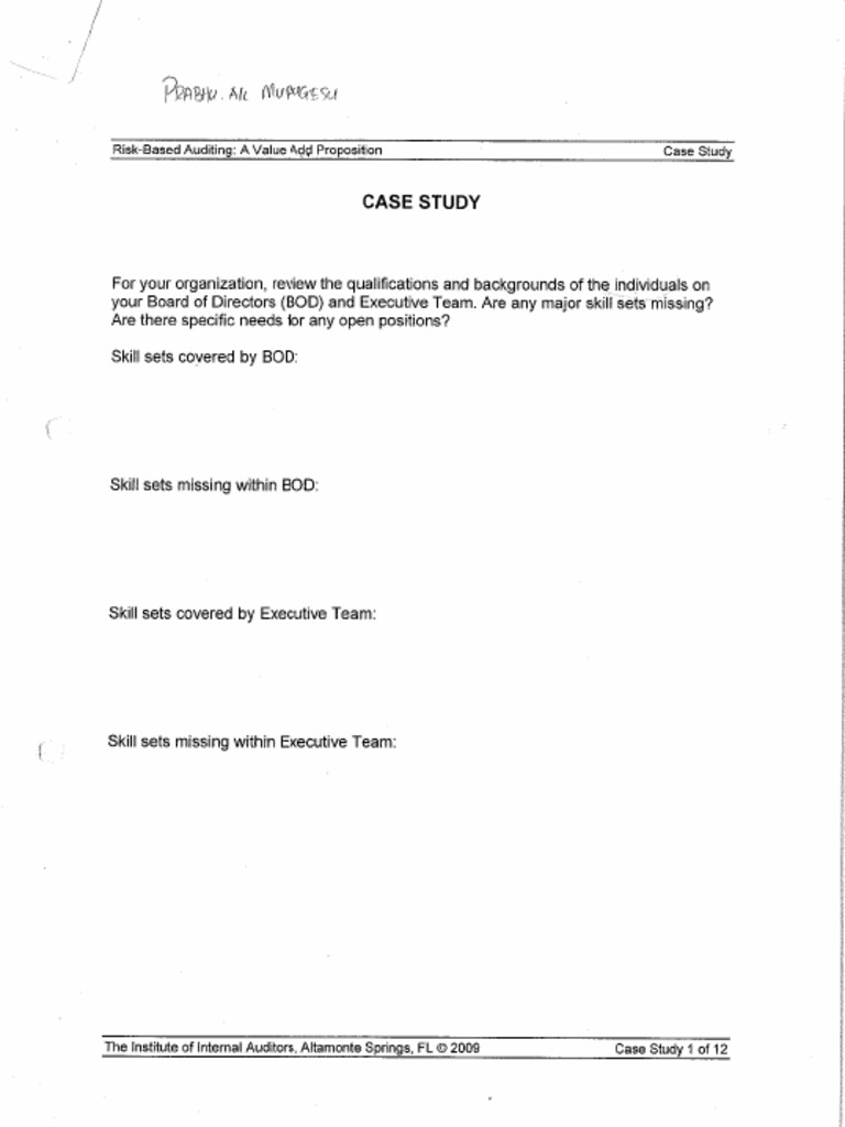 IIA Risk Based Auditing Exercise and Case Studies | PDF