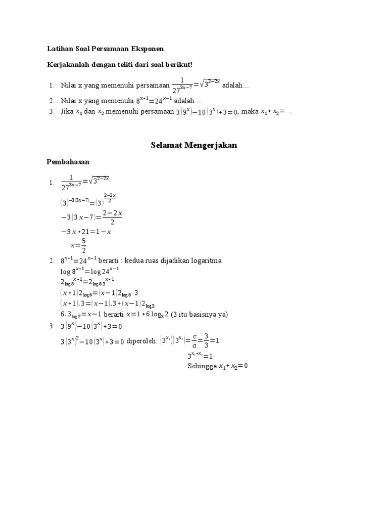 Latihan Persamaan Eksponen | PDF