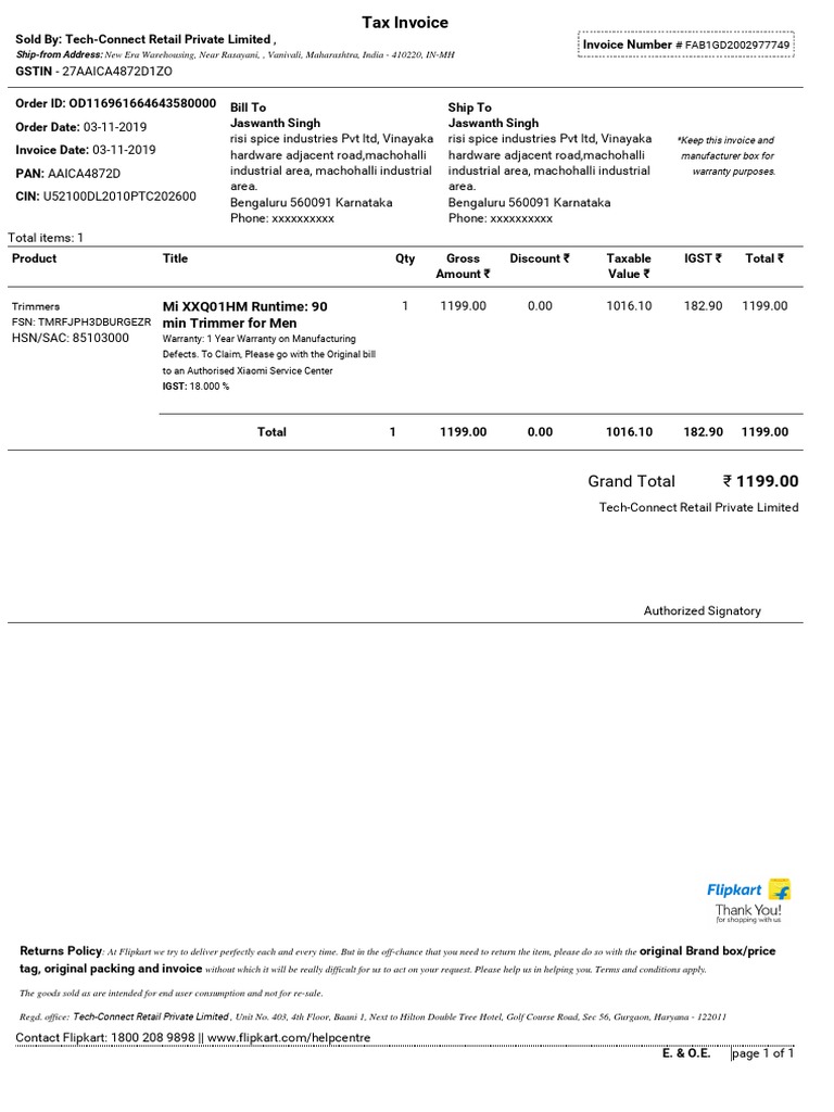 Invoice for Electronics Purchase | PDF | Business | Economies