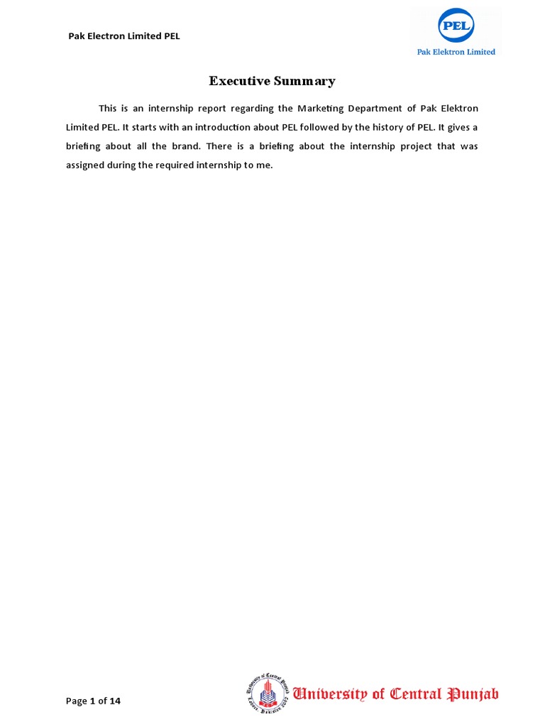PEL Internship Report 2019 Pakistan | PDF | Home Appliance | Marketing