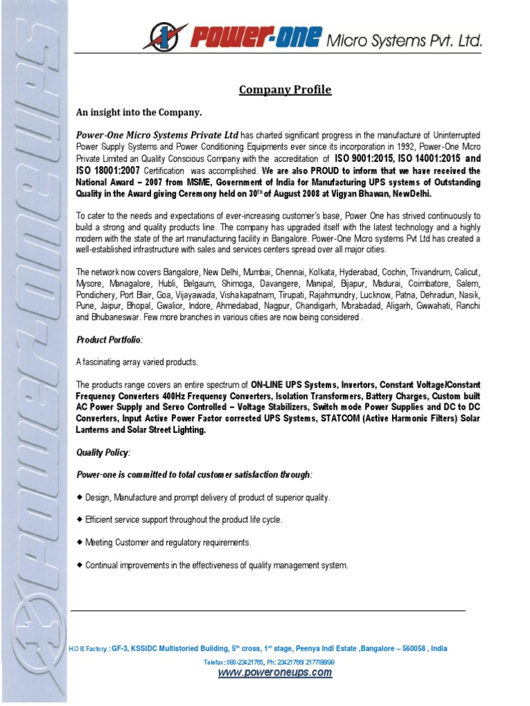 Power-One UPS Systems Company Profile | PDF | Power Supply | Electrical ...