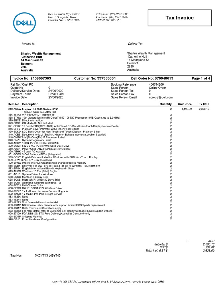 DELL Invoice - AU - CMR - SMB - 2409697363 - 2020-06-25 PDF | PDF ...