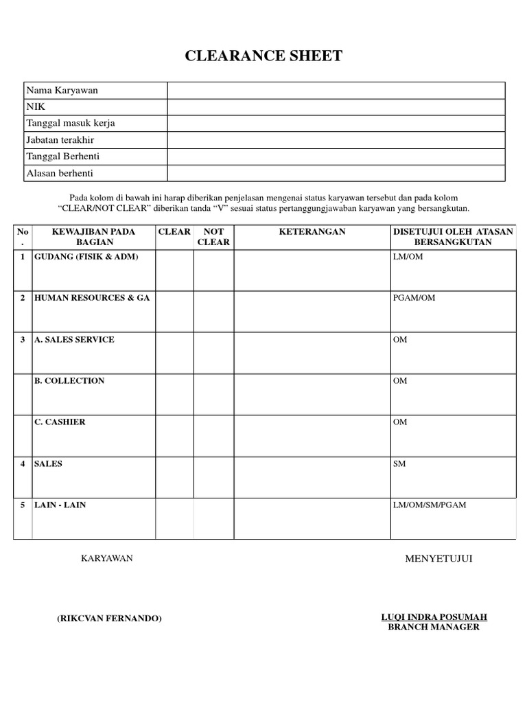 Clearance Sheet 2018 PDF | PDF