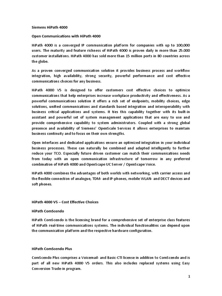 Siemens HiPath 4000 | Download Free PDF | Session Initiation Protocol ...