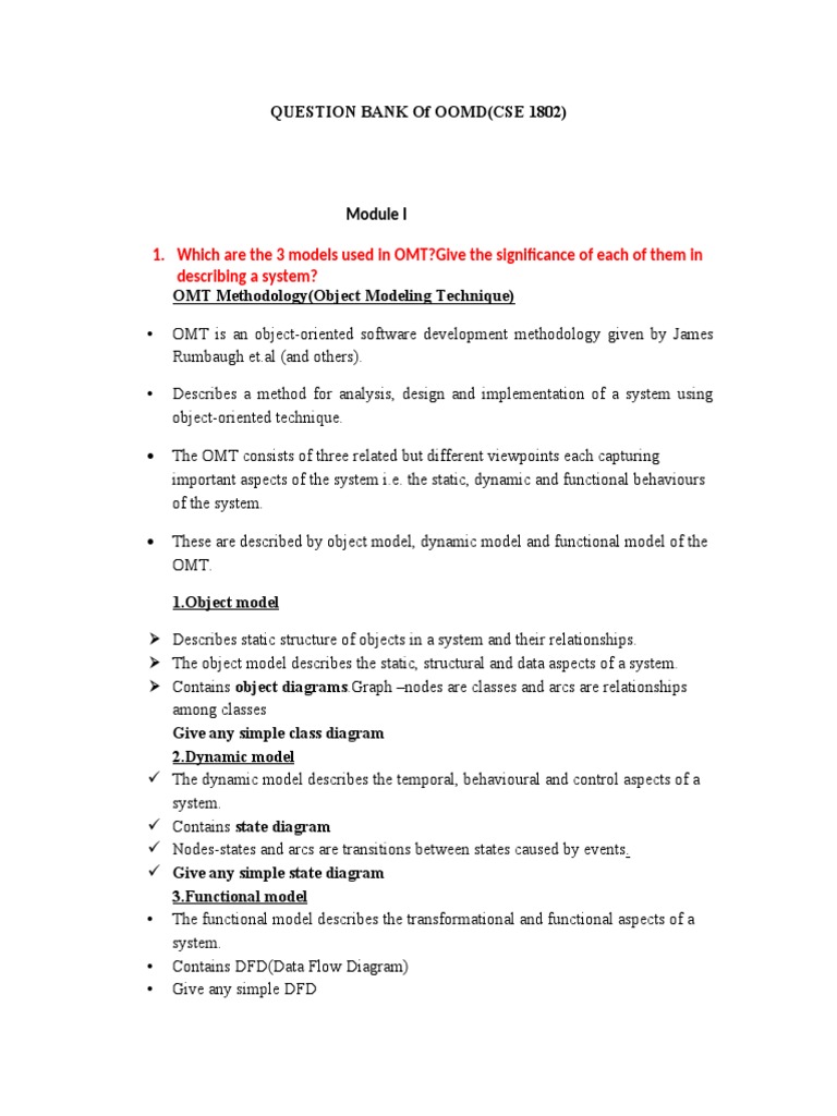 CS 1802 OOMD QUESTION BANK - Ans Key1 | PDF | Class (Computer Programming) | Inheritance (Object ...