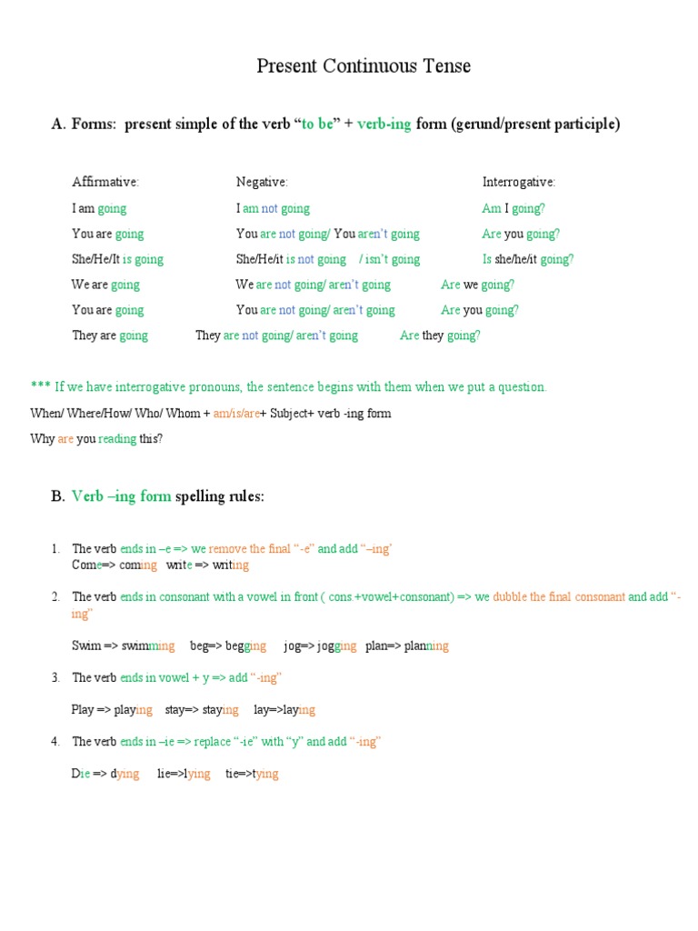 Present Continuous Tense: To Be Verb-Ing | PDF | Verb | Syntax