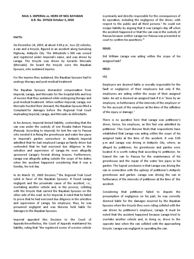 Raul S. Imperial vs. Heirs of Neil Bayaban G.R. No. 197626 October 3 ...