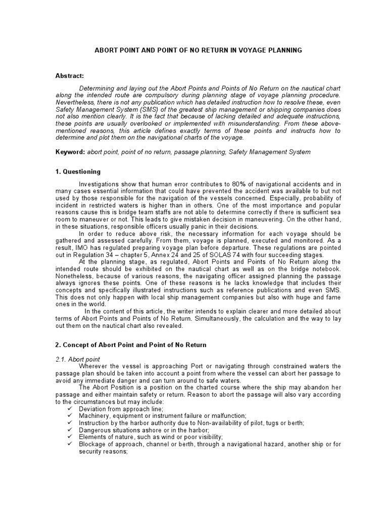 Abort Point and Point of No Return in Voyage Planning | PDF ...