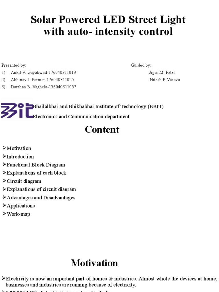 Solar Powered LED Street Light With Auto - Intensity Control | PDF ...