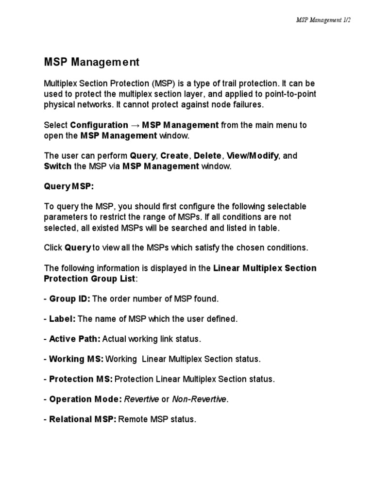 MSP Management: Switch The MSP Via MSP Management Window. Query M SP | PDF