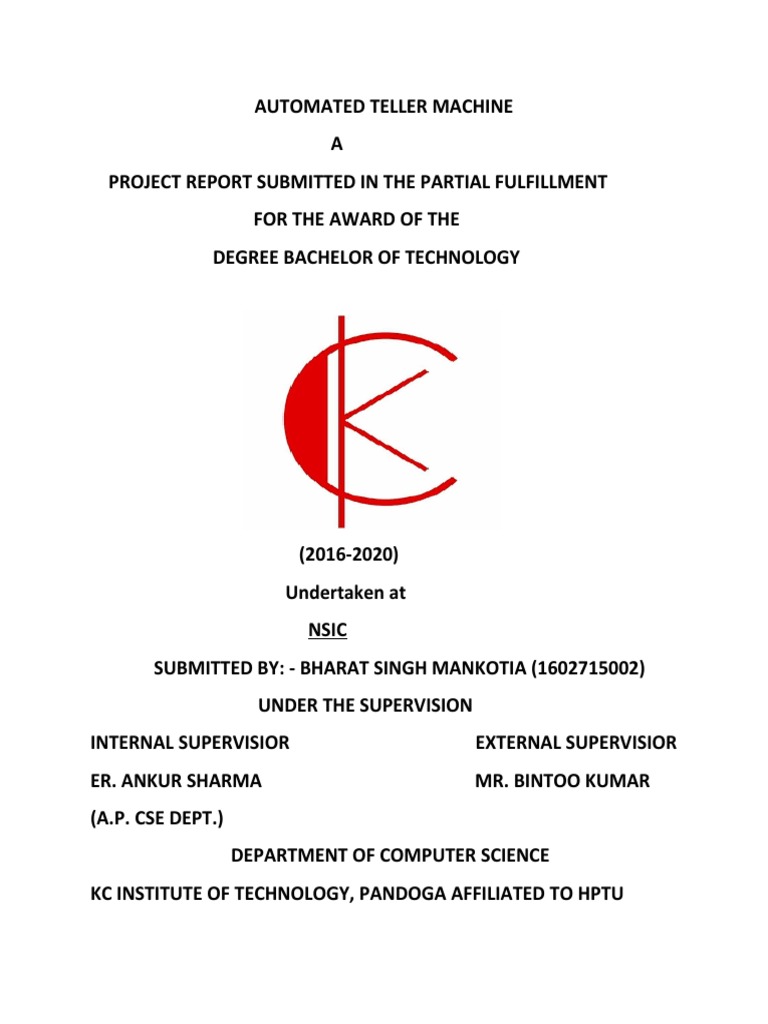 Bharat Atm Report | PDF | Automated Teller Machine | Personal ...