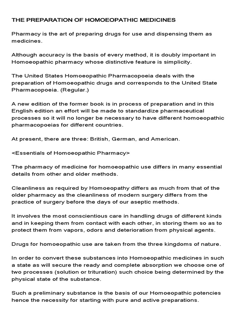 The Preparation of Homoeopathic Medicines | PDF | Homeopathy | Physician