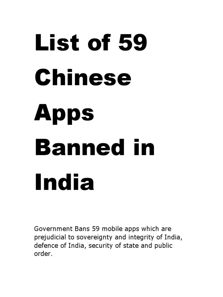 59 Chinese Apps Banned in India | PDF
