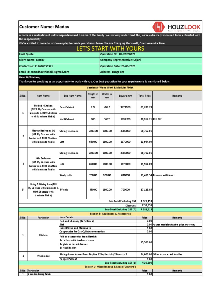 Quotation For Interiors | PDF | Kitchen | Cheque