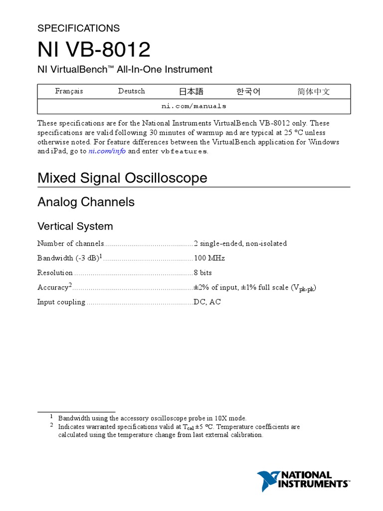 NI VB-8012: Mixed Signal Oscilloscope | PDF | Port (Computer Networking ...