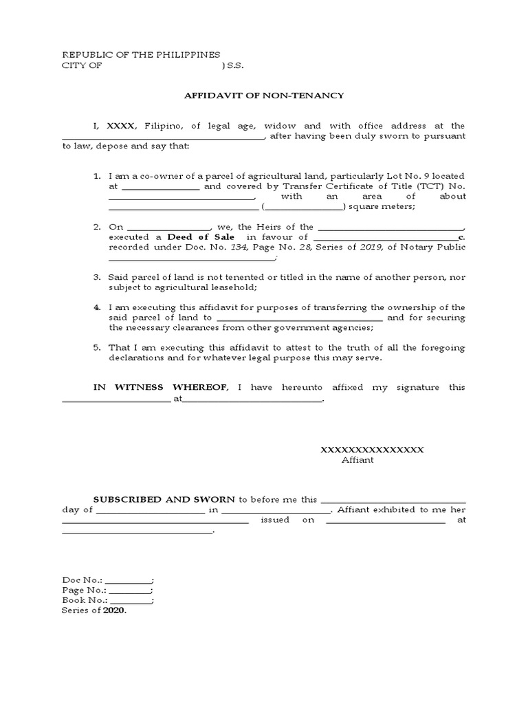 Affidavit of Non-Tenancy | PDF | Social Science | Law