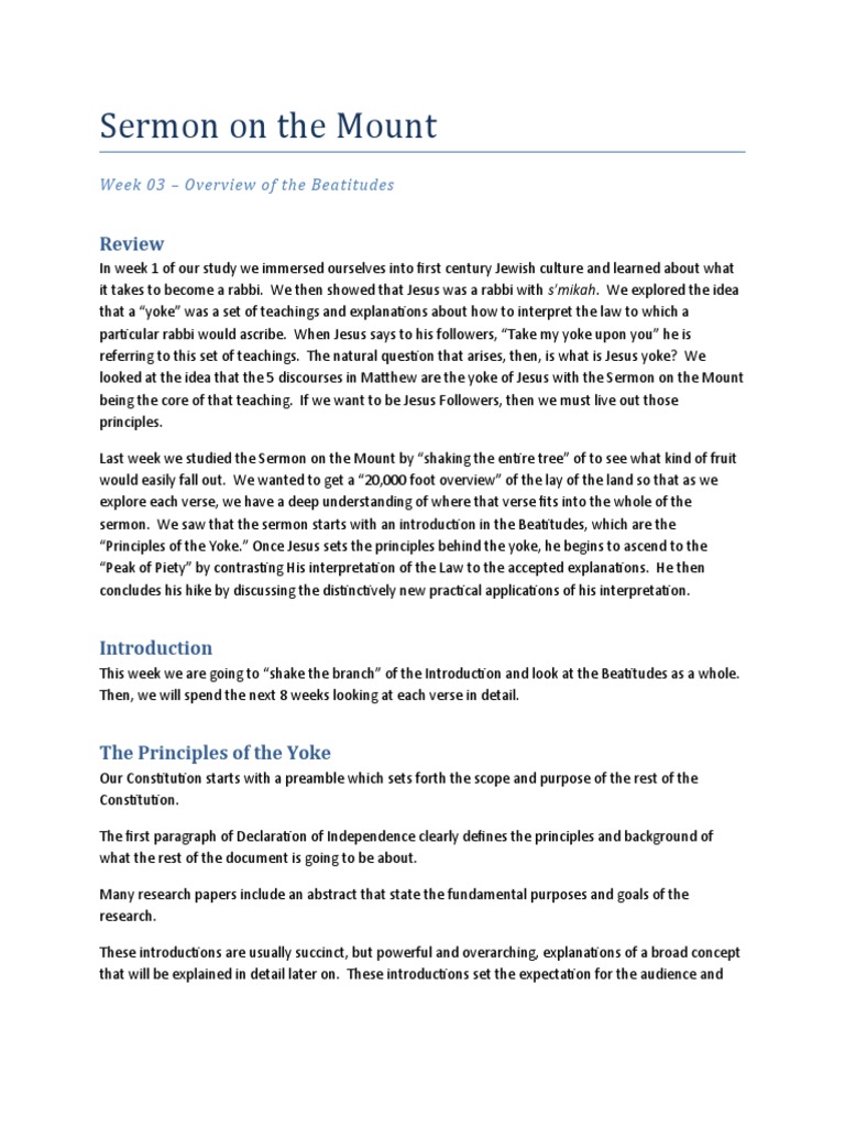 Overview of the Beatitudes Explained | PDF | Beatitudes | Sermon On The ...