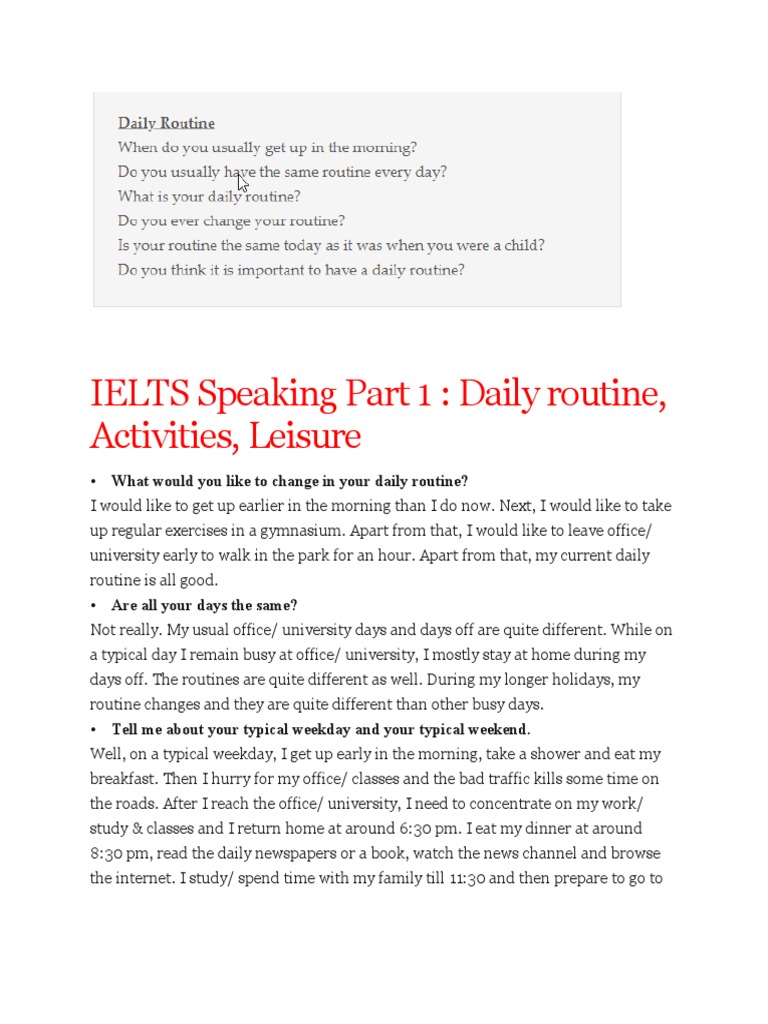 IELTS Speaking Part 1: Daily Routine, Activities, Leisure: - What Would ...