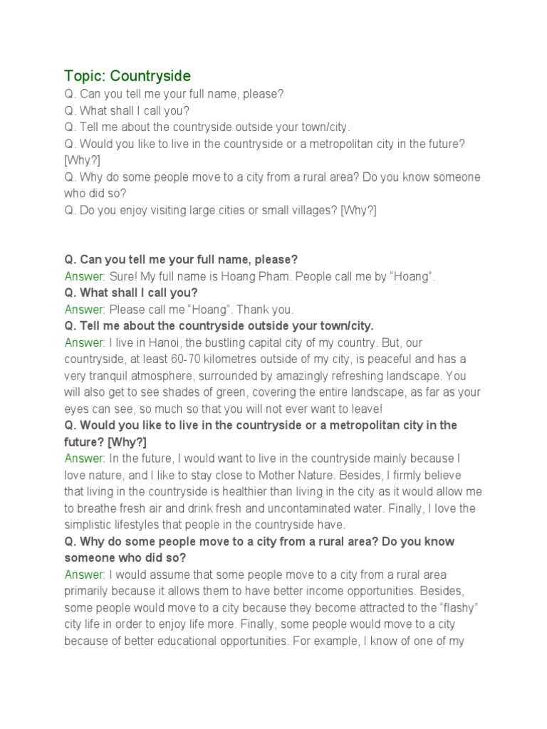 Topic: Countryside: Answer: Answer: Answer | PDF | Rural Area