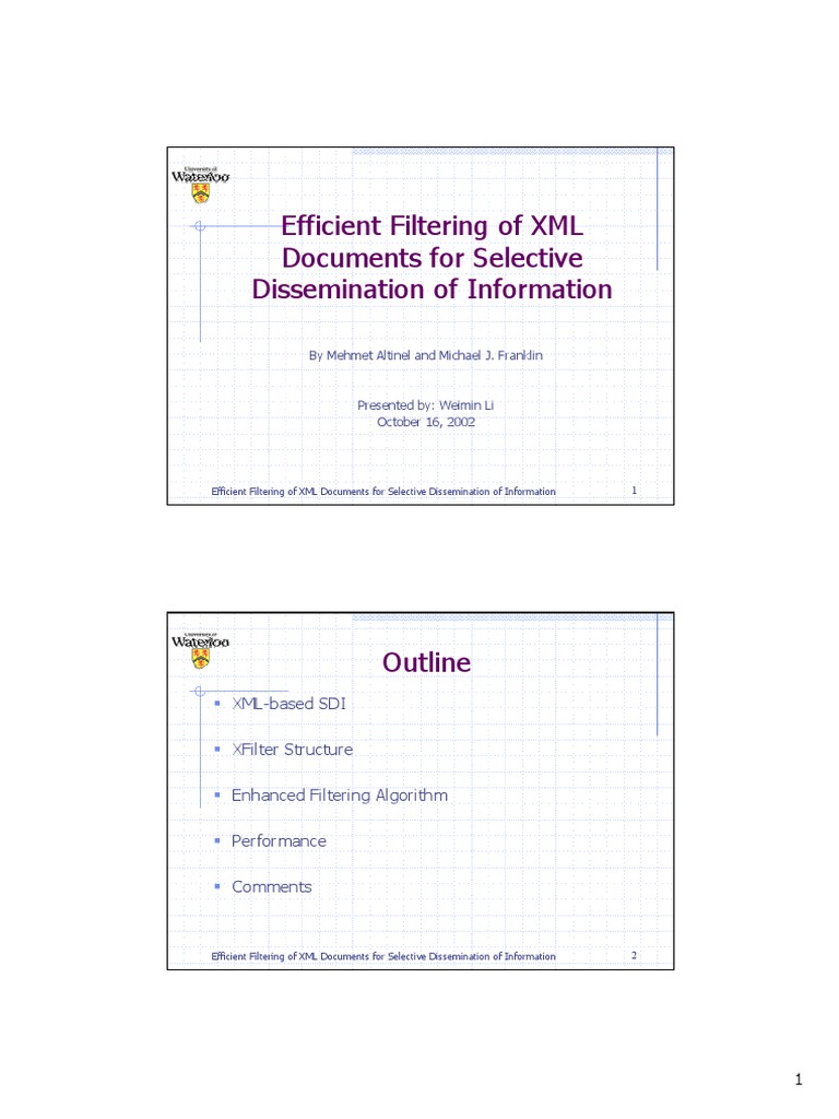 Efficient Filtering Of Xml Documents For Selective Dissemination Of Information Pdf Xml X Path