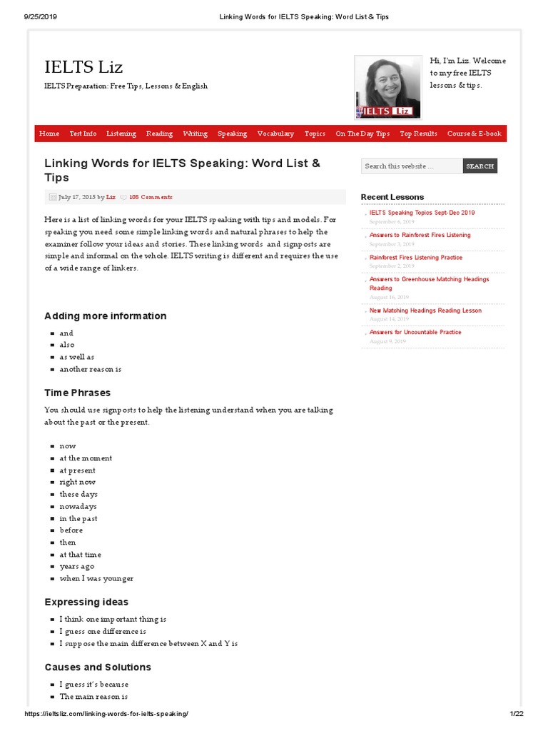 Linking Words For IELTS Speaking - Word List & Tips PDF | PDF ...