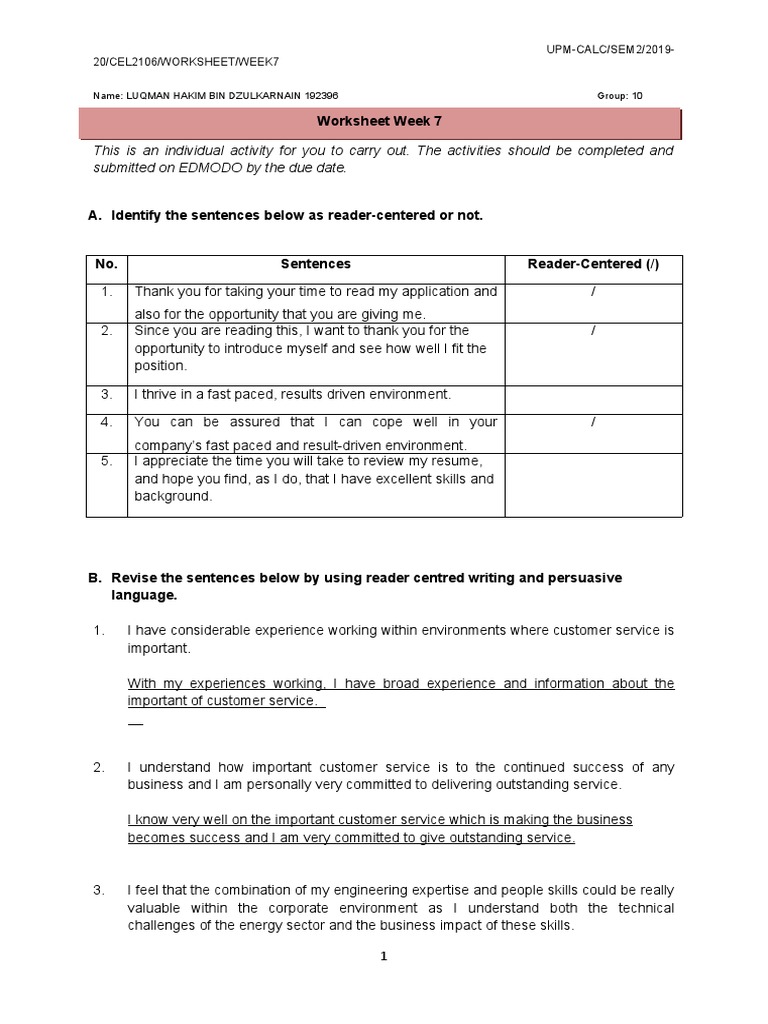 Cel 2106 SCL Worksheet Week 7-192396 | PDF | Behavior Modification ...