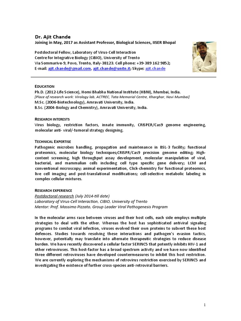 Virology Researcher Profile | PDF | Virus | Retrovirus
