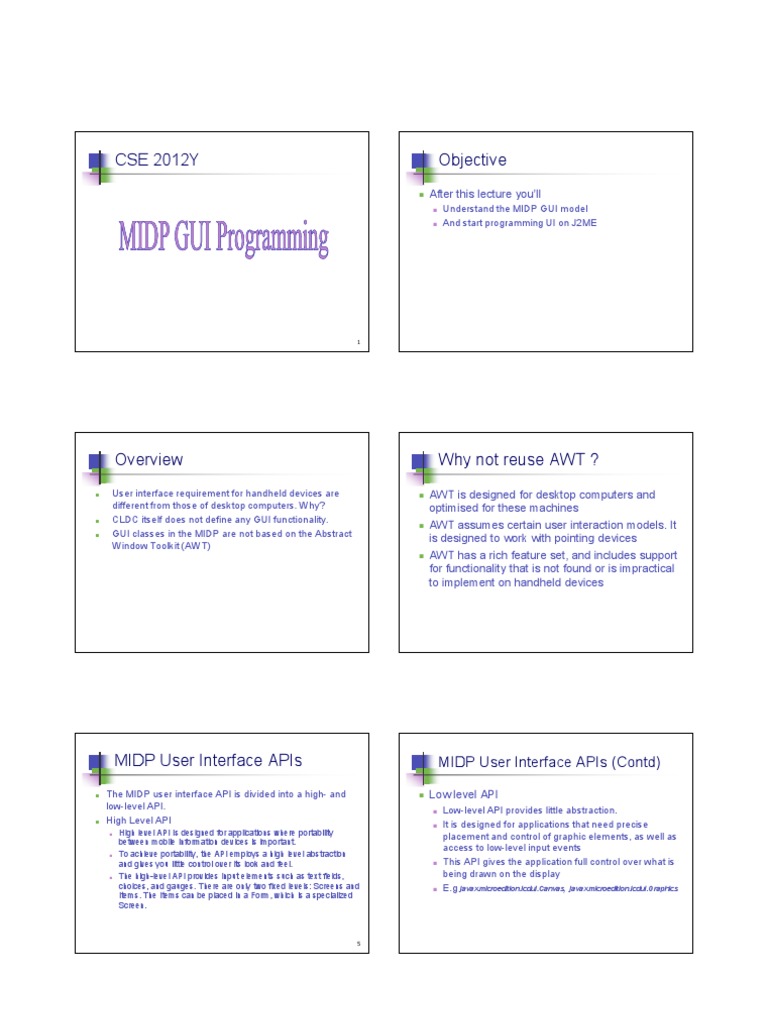 Mad Lecture 3 Midp Gui Programming Handouts Application Programming Interface User 