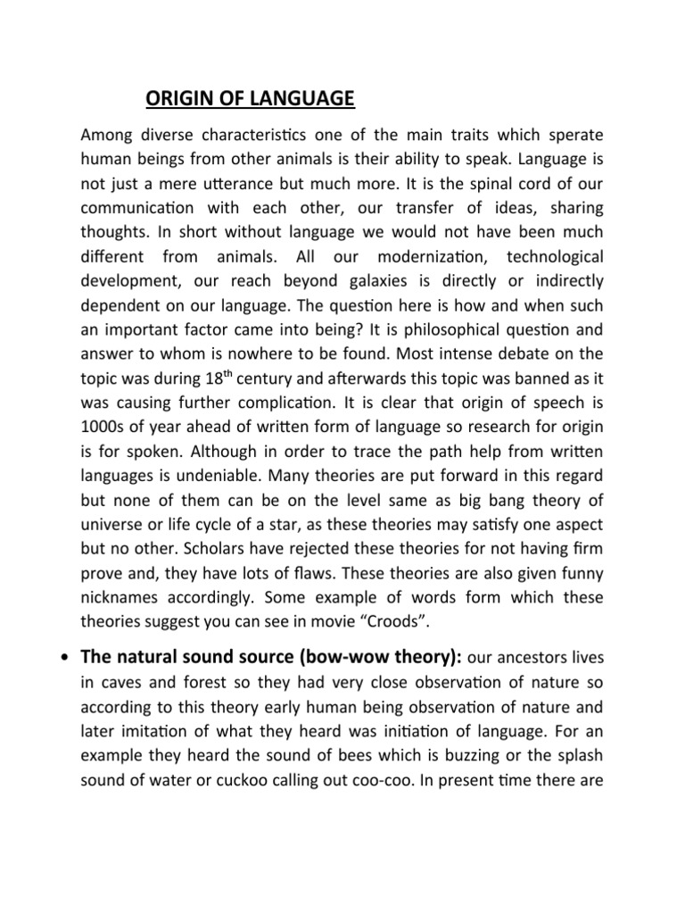 Origin of Language: The Natural Sound Source (Bow-Wow Theory) | PDF ...