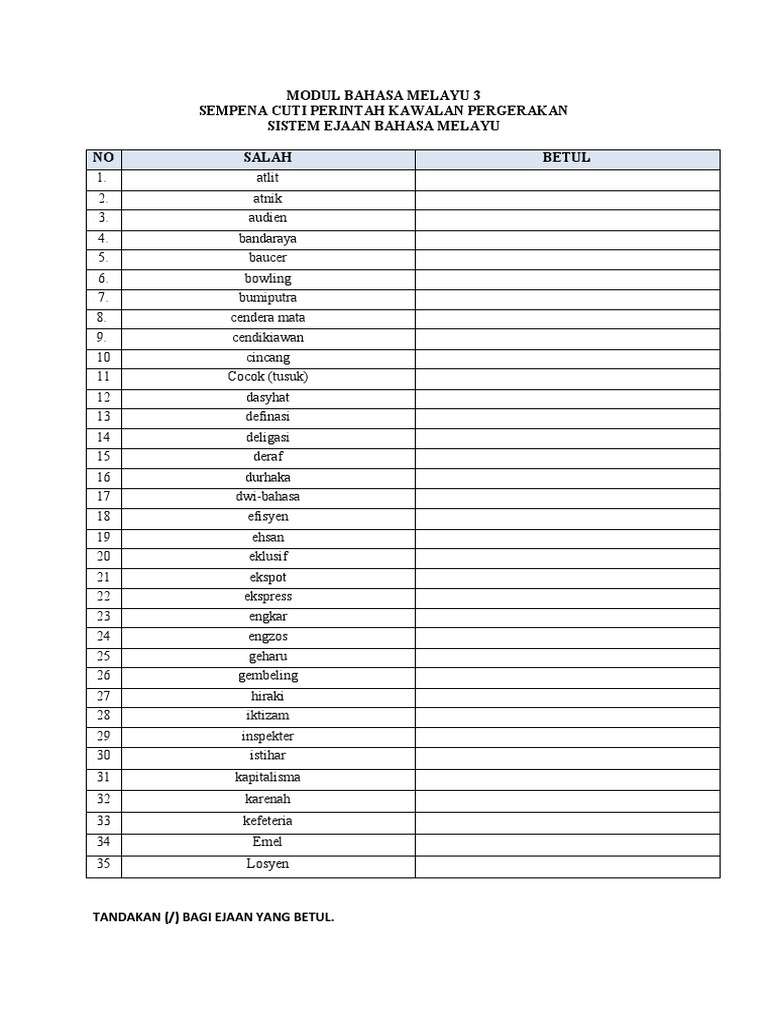 Modul Bahasa Melayu 3 (Sistem Ejaan Baharu) | PDF