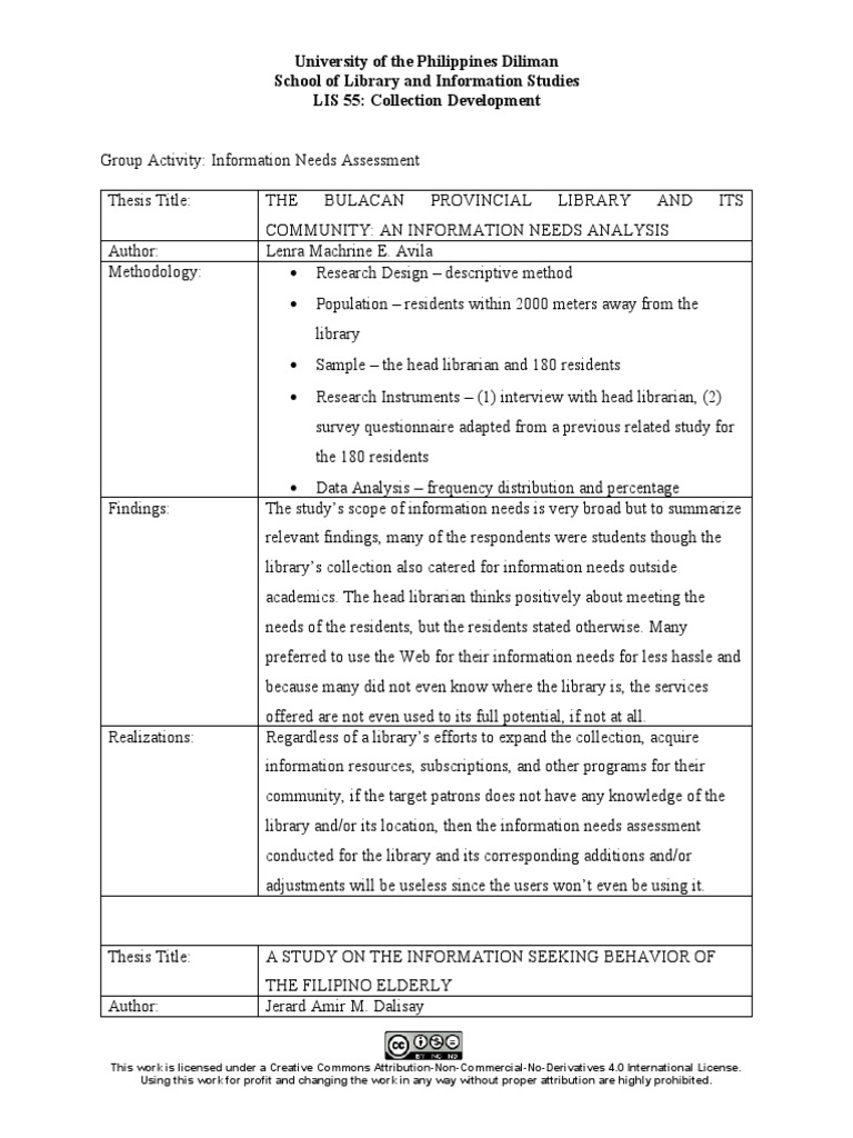 Information Needs Assessment in Libraries | PDF | Survey Methodology ...