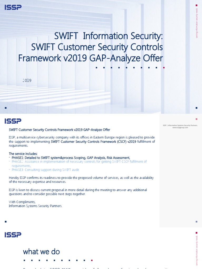 Swift Information Security Swift Customer Security Controls Framework V2019 Gap Analyze Offer