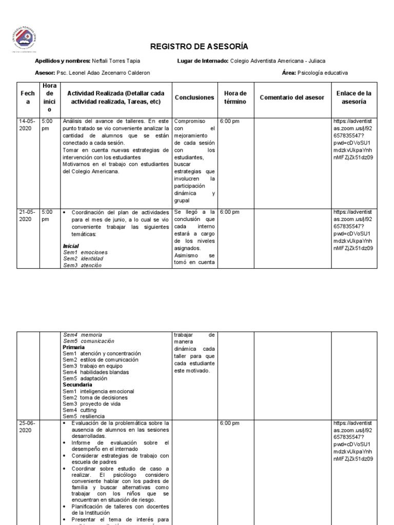 Registro de Asesoría - Neftali Torres | PDF | Las emociones | Sicología