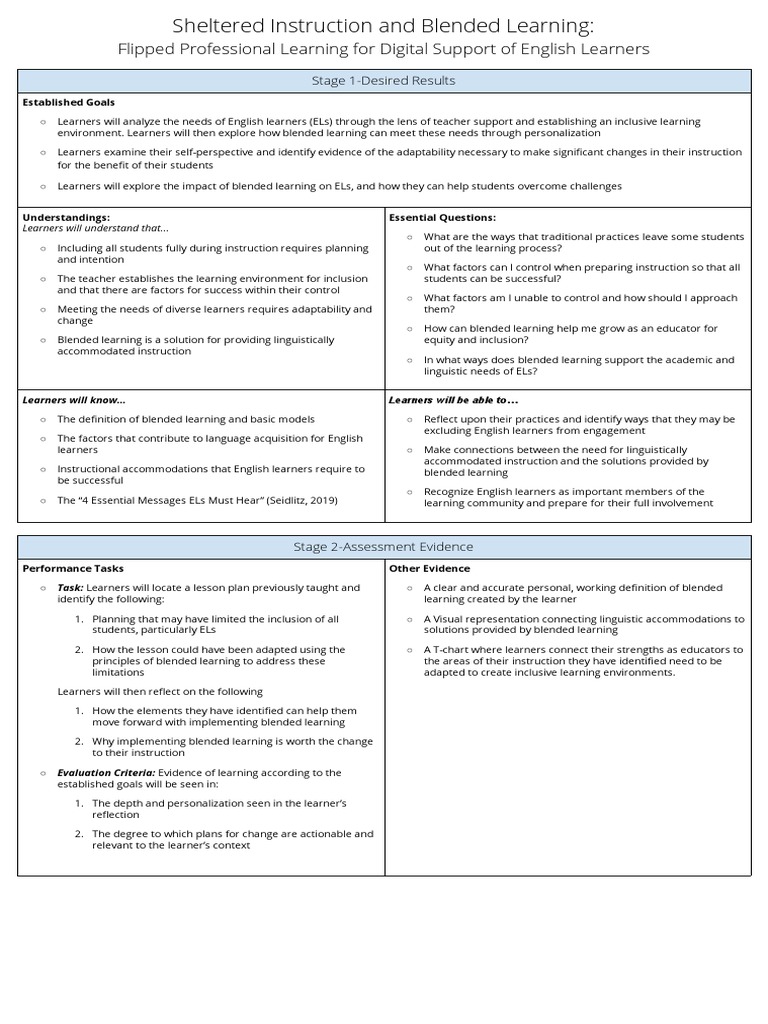 Sheltered Instruction & Blended Learning UbD | PDF | Inclusion ...