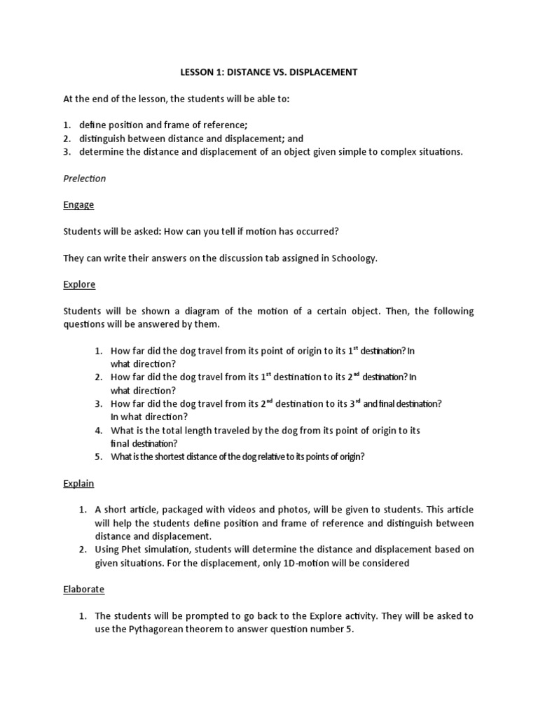 Distance vs. Displacement Lesson Plan | PDF
