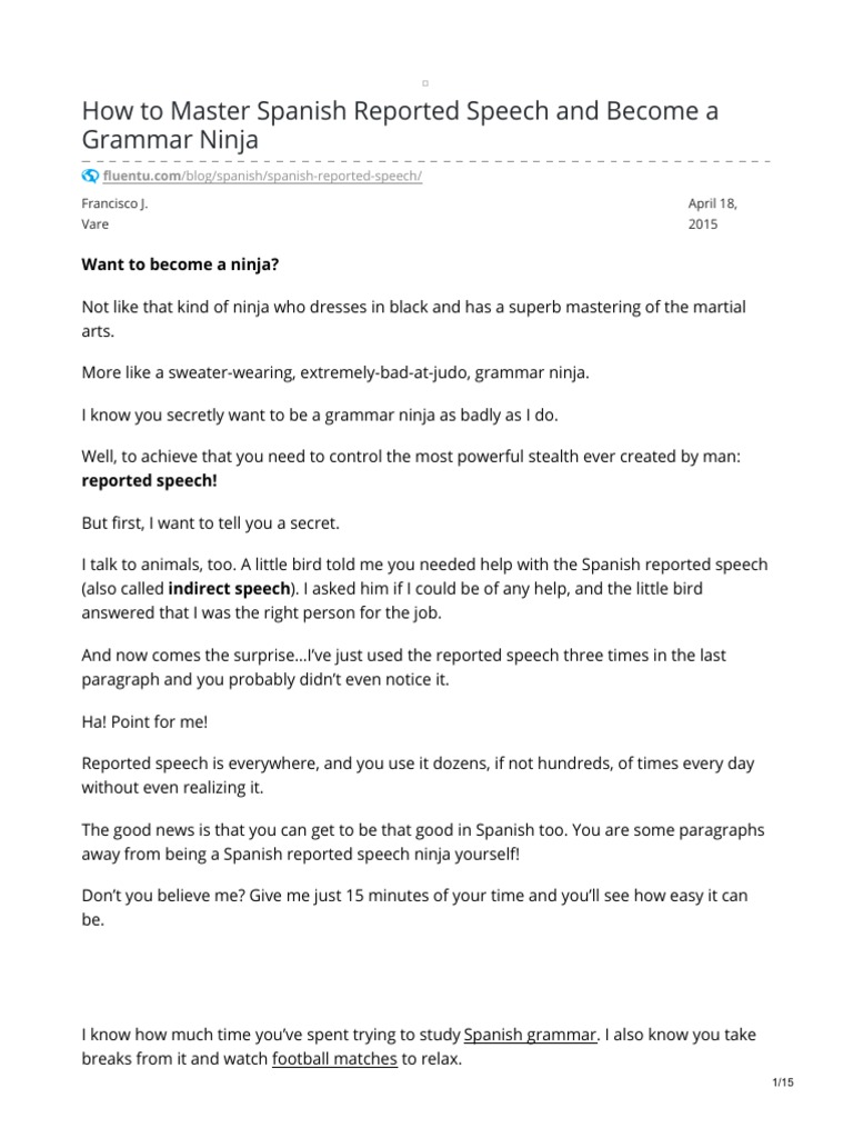 How To Master Spanish Reported Speech and Become A Grammar Ninja | PDF ...