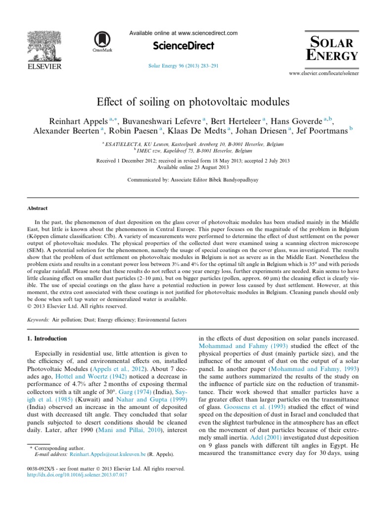 Effect of Soiling On Photovoltaic Modules PDF | PDF | Photovoltaics ...
